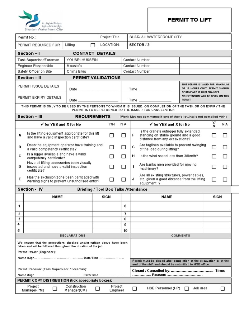Lifting Activity Permit To Work | PDF | Business