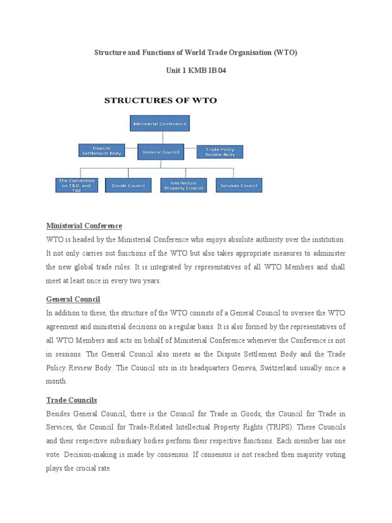 Structure And Functions Of World Trade Organisation WTO Unit 1 KMB IB