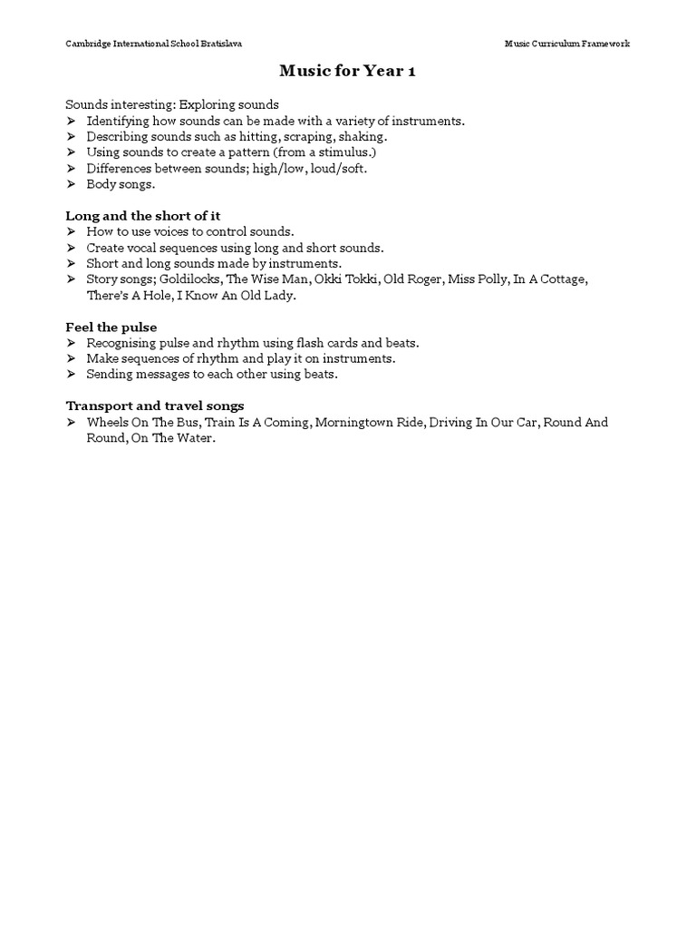 Year 1 Music Curriculum Overview | PDF