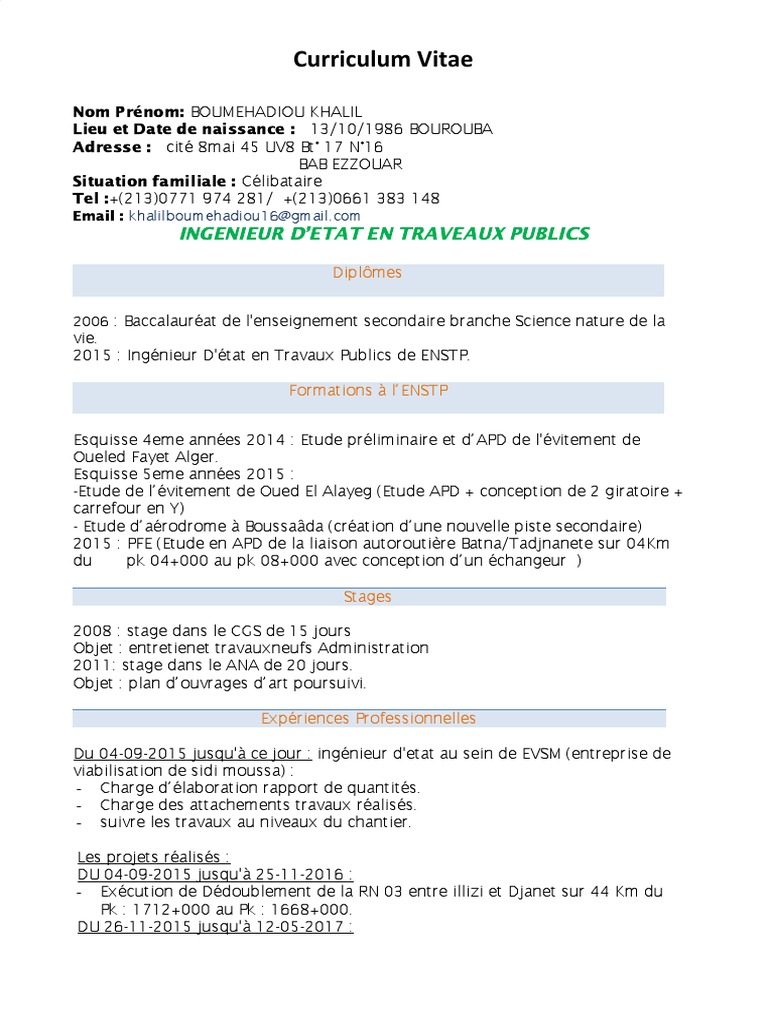 Copie de CV Khalil Nouv - CV Khalil PDF | PDF | Infrastructure de transport | Transport