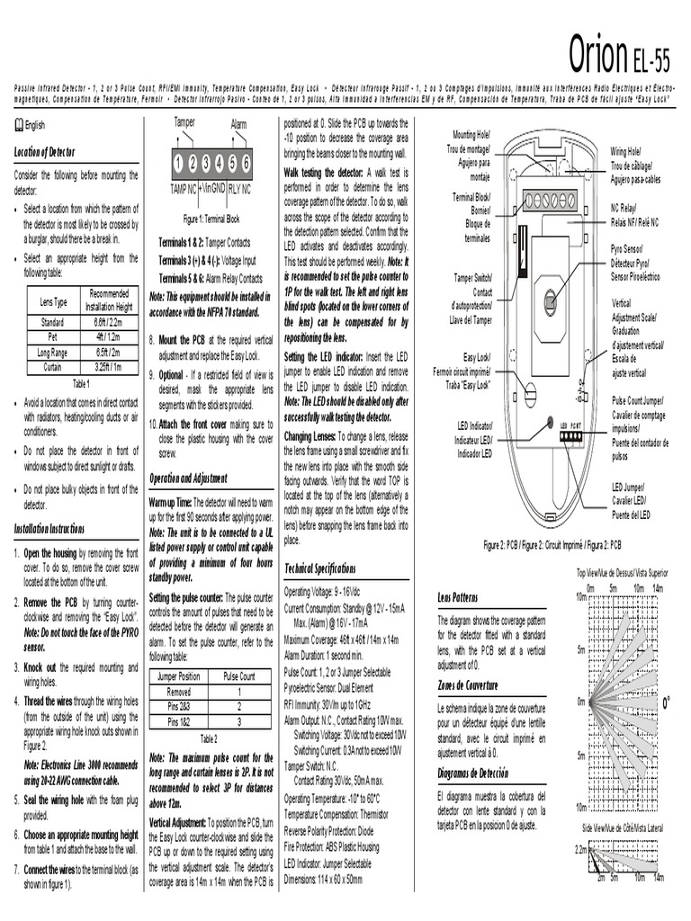Orion EL-55 Passive Infrared Detector | PDF | Printed Circuit Board ...