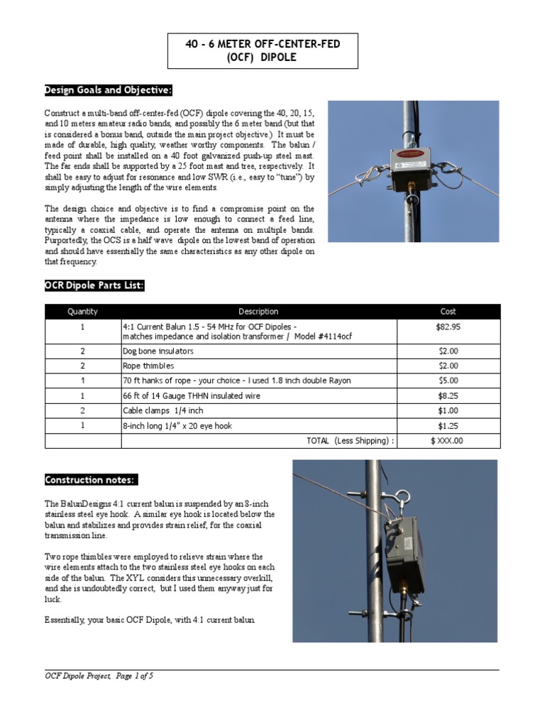 40 - 6 Meter Off-Center-Fed (Ocf) Dipole: Design Goals and Objective ...