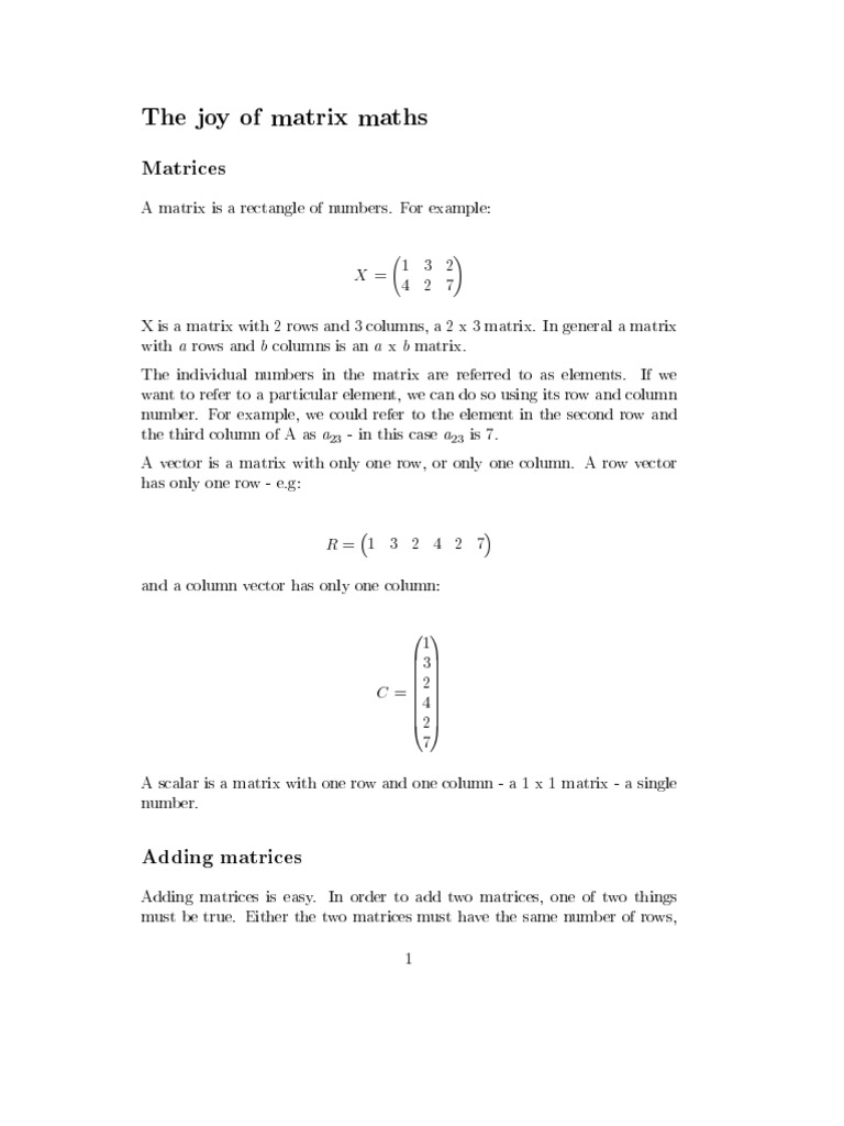 The Joy of Matrix Maths | PDF | Matrix (Mathematics) | Scalar (Mathematics)