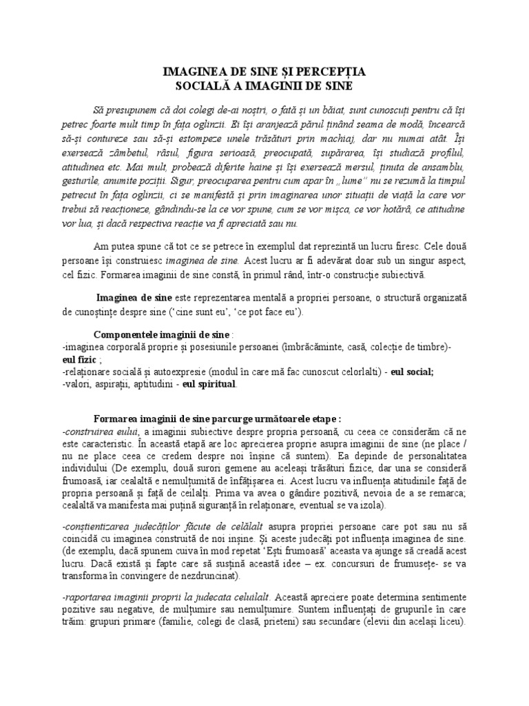 Lectia 16 - IMAGINEA DE SINE SI PERCEPTIA SOCIALA A IMAGINII DE SINE | PDF