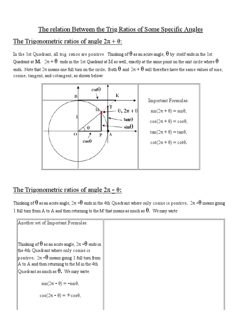 Trigonometric Ratios of Specific Angles | PDF | Trigonometric Functions ...