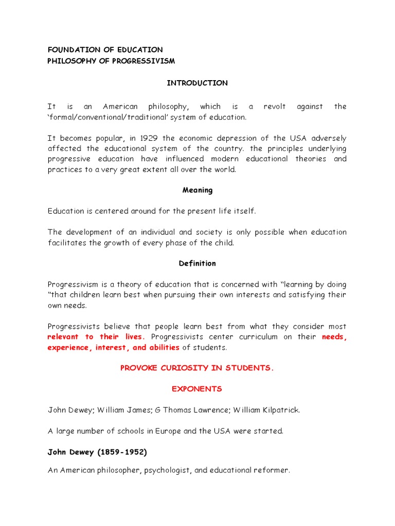 Philosophy of Progressivism | PDF | Philosophy Of Education | Essentialism