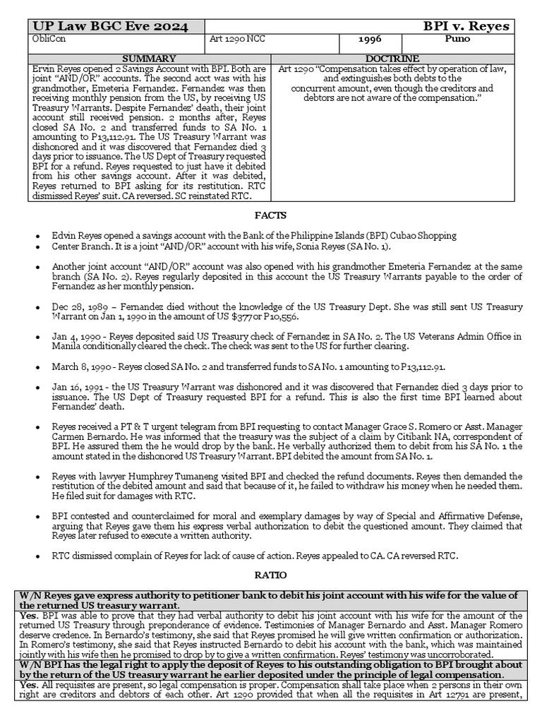 085 - BPI v. Reyes | PDF | Debits And Credits | Government Information