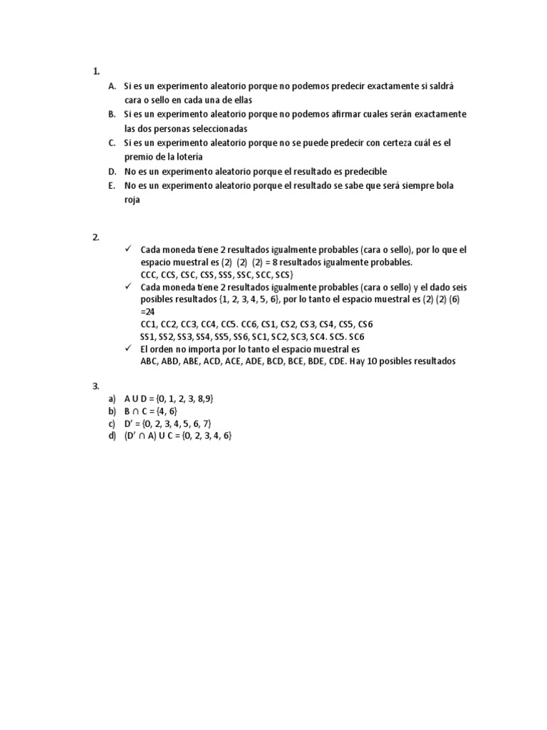 Ejercicios Experimentos Aleatorios | PDF