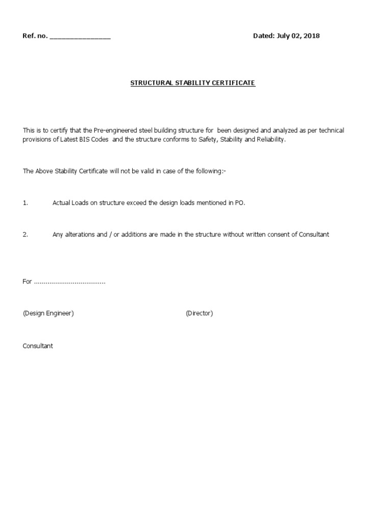 Stability Certificate - Draft Format | PDF