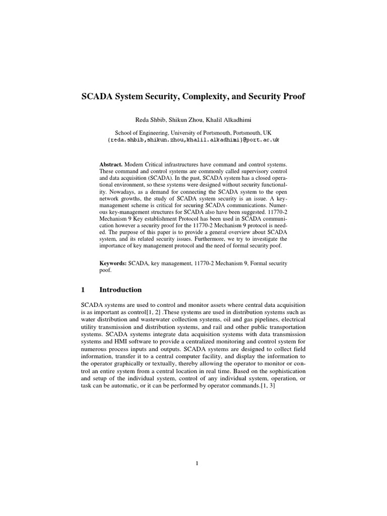 SCADA System Security, Complexity, and Security Proof | PDF | Scada | Cryptography