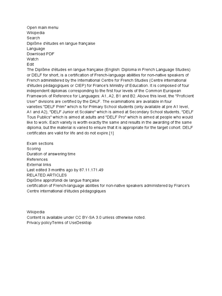 Overview of DELF Certification Levels | PDF