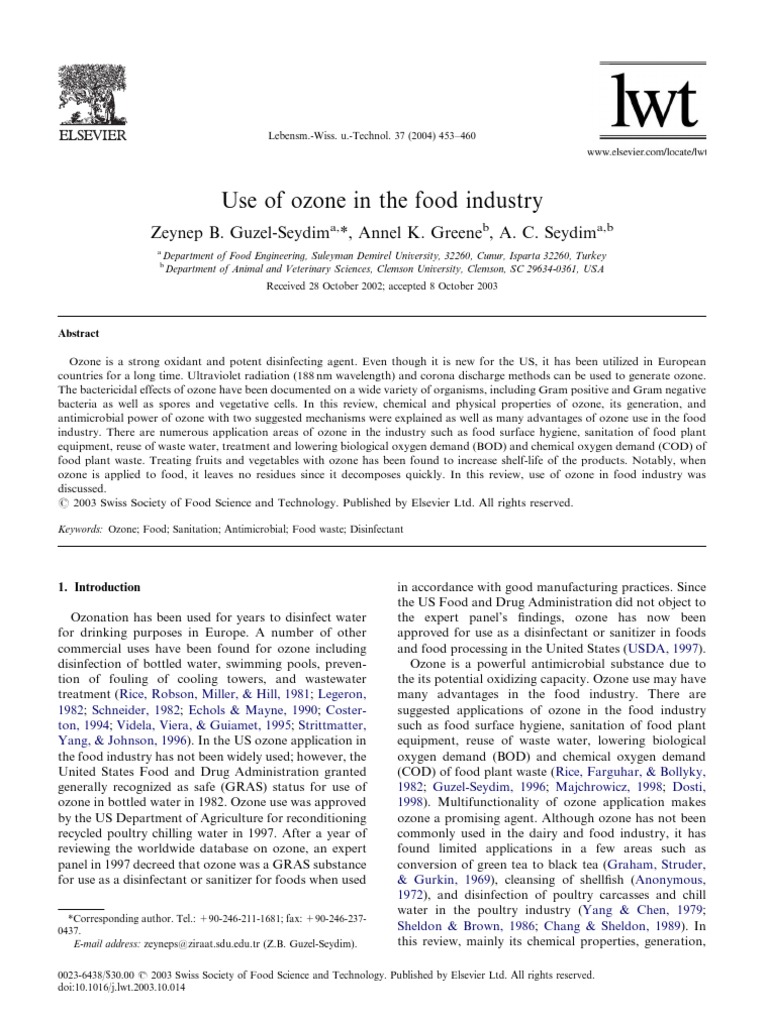Use of Ozone in The Food Industry | PDF | Disinfectant | Ozone