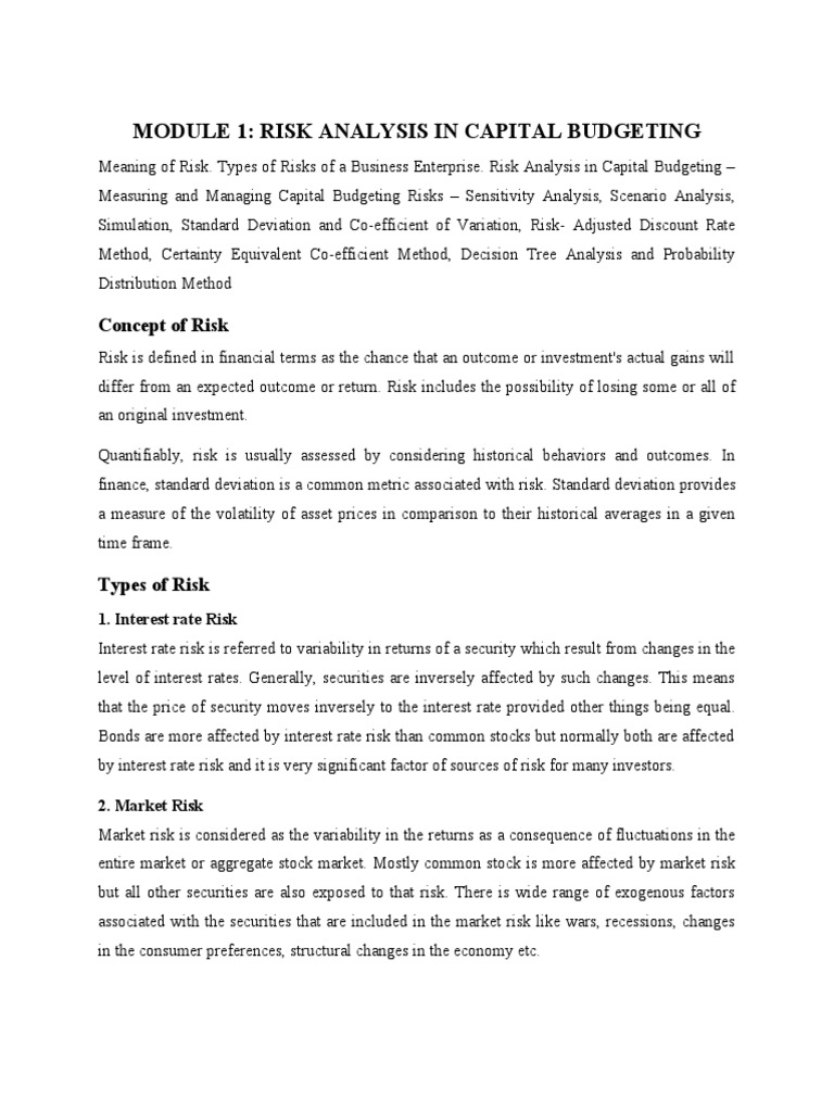 Capital Budgeting Risk Analysis Methods | PDF | Futures Contract ...