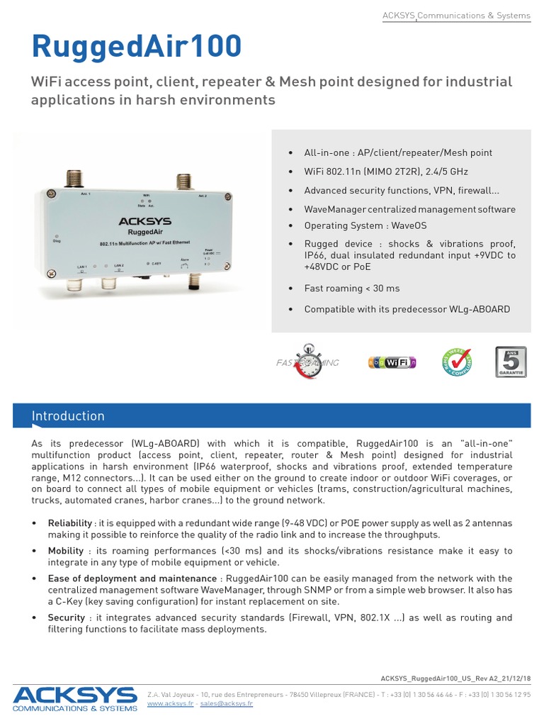 Ruggedair100: Wifi Access Point, Client, Repeater & Mesh Point Designed ...