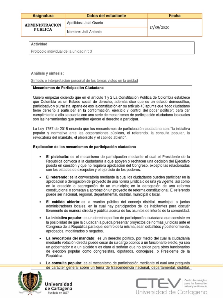 Protocolo Individual Unidad 3 - Admon Publica PDF | PDF | Alcalde | Participación pública
