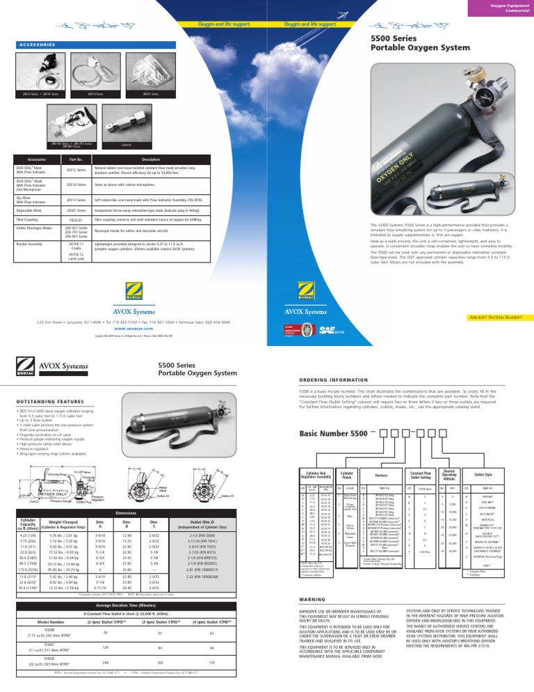 5500 Series Portable Oxygen System: Oxygen and Life Support Oxygen and ...