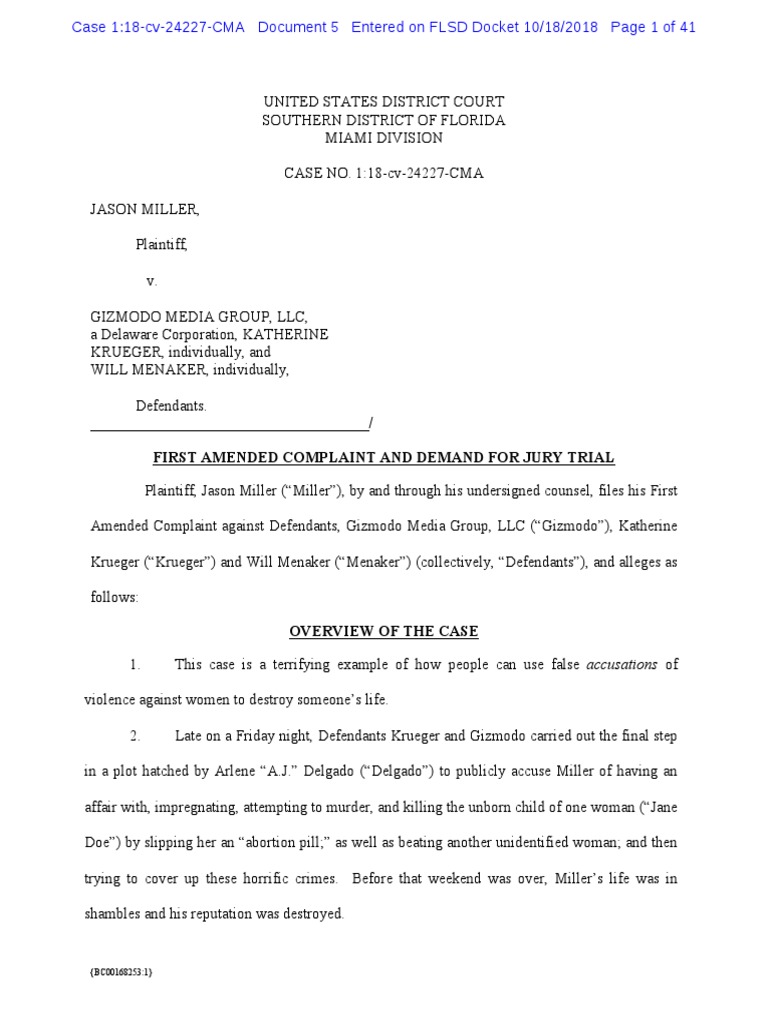 Jason Miller First Amended Complaint | PDF | Diversity Jurisdiction ...