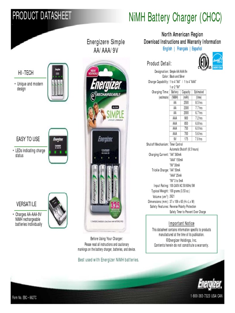 Nimh Battery Charger (CHCC) : Product Datasheet | PDF | Battery Charger ...