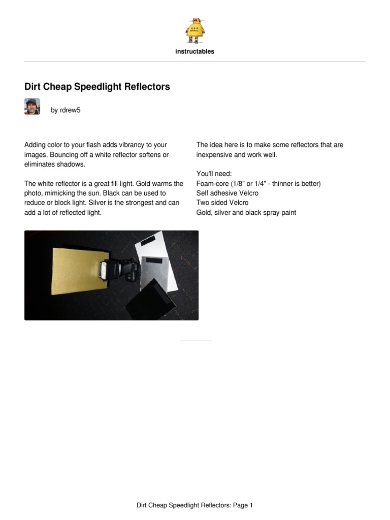 DIY Speedlight Reflectors Guide | PDF | Mirror | Flash (Photography)