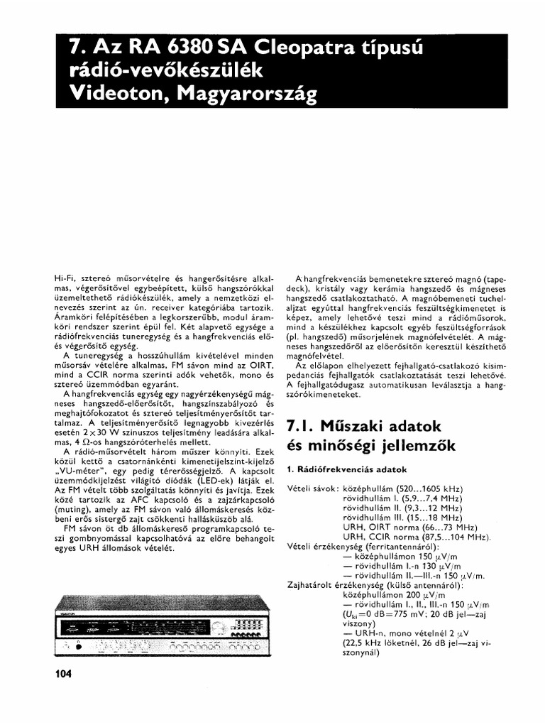 Videoton RA6380S Cleopatra | PDF