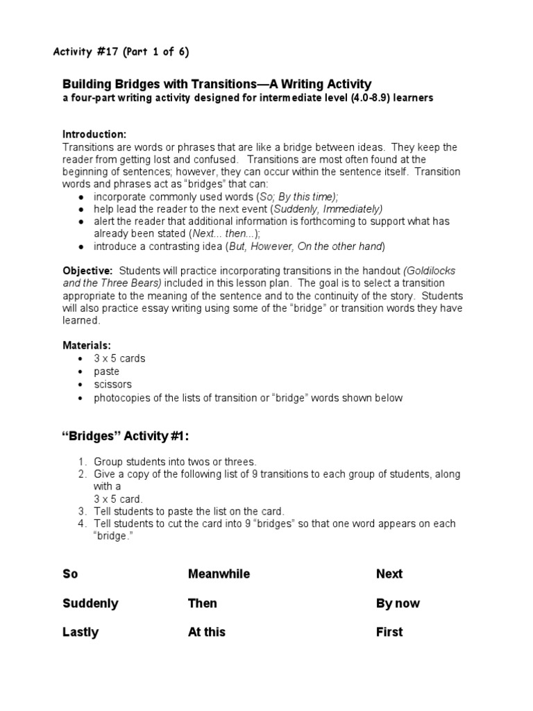 ABE-GED Activity 17 - Building Bridges With Transitions-A Writing ...