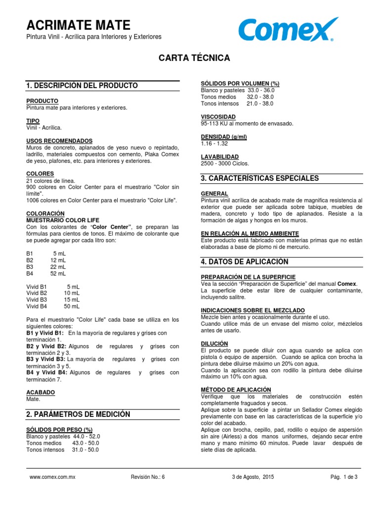 Ficha Técnica de Acrimate Comex | PDF | Cepillo | Pintar