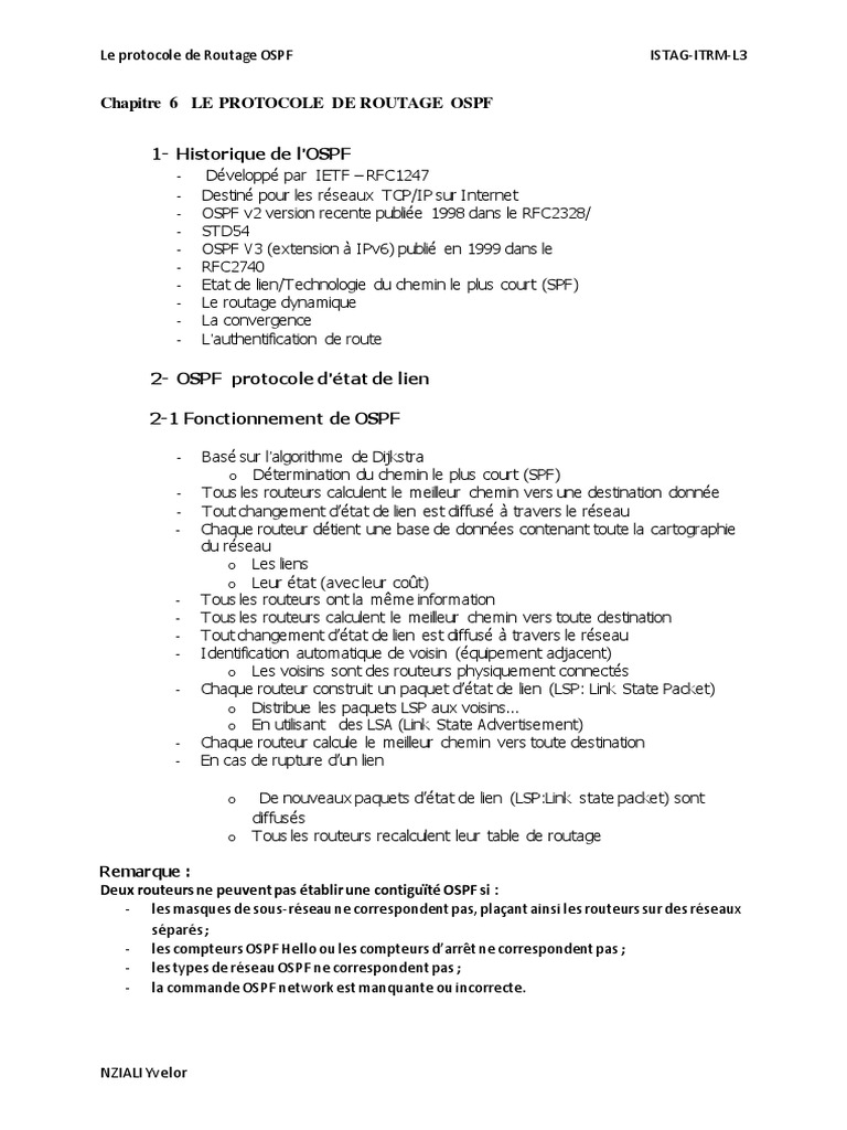 Chapitre 6 Protocole de Routage OSPF | PDF | Standards informatiques ...