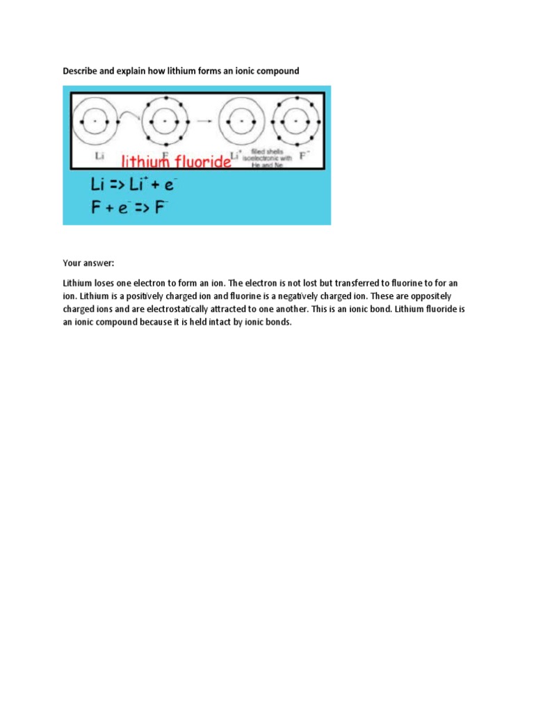 Describe and Explain How Lithium Forms An Ionic Compound | PDF
