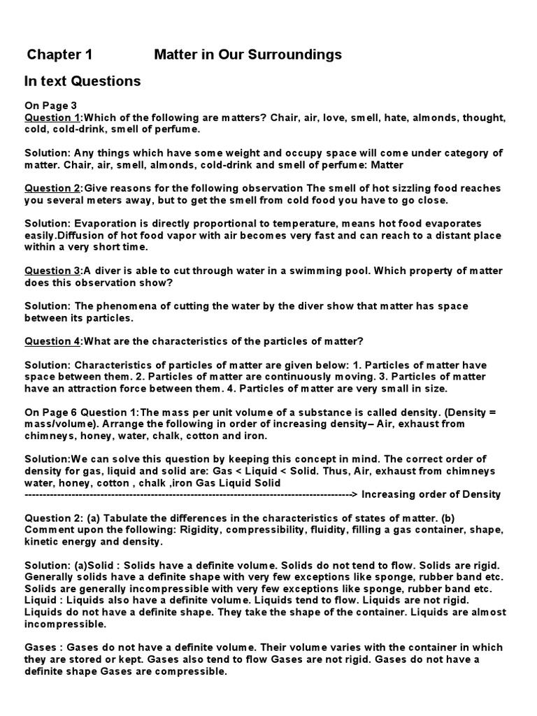 Chapter 1 Matter in Our Surroundings | PDF | Gases | Liquids