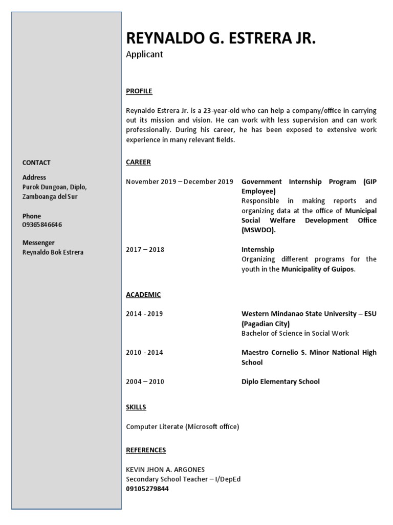 Reynaldo G. Estrera JR.: Applicant | PDF