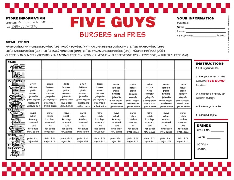Five Guys Menu | PDF | Barbecue | Ketchup