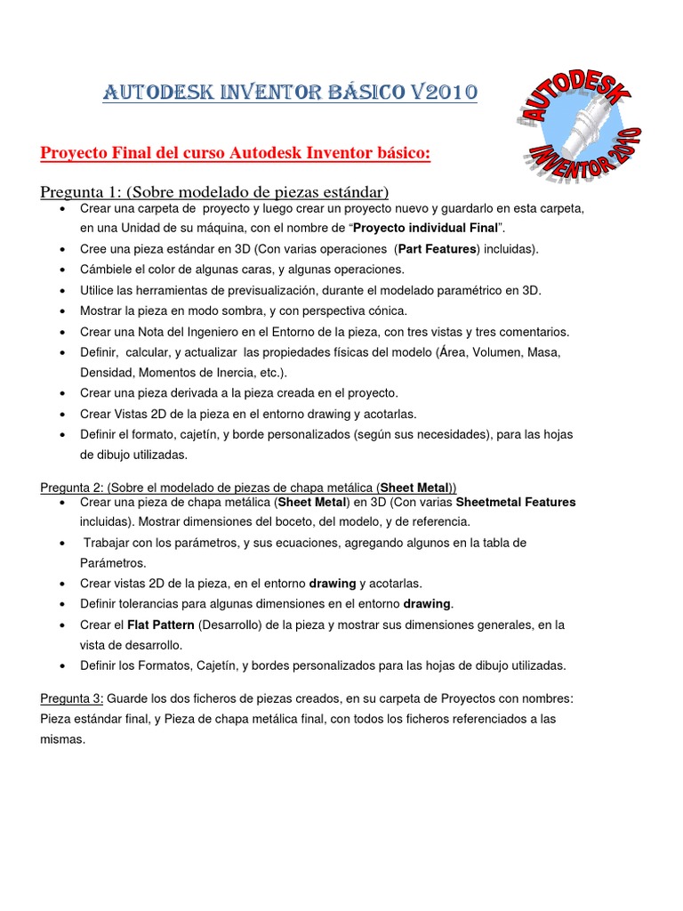 Proyecto Final Del Curso Autodesk Inventor Básico | PDF