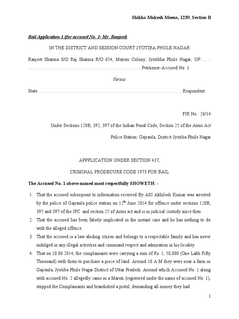 Bail Application - DPC CA III - Shikha | PDF | Bail | Legal Action