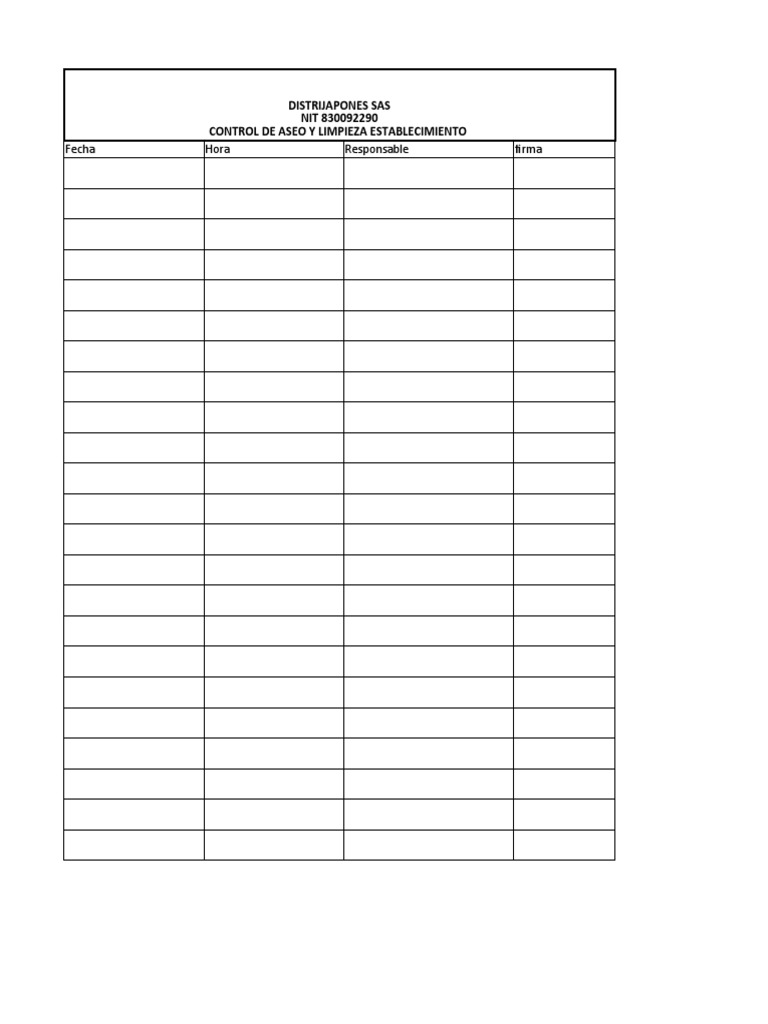 Formato Control de Aseo | PDF