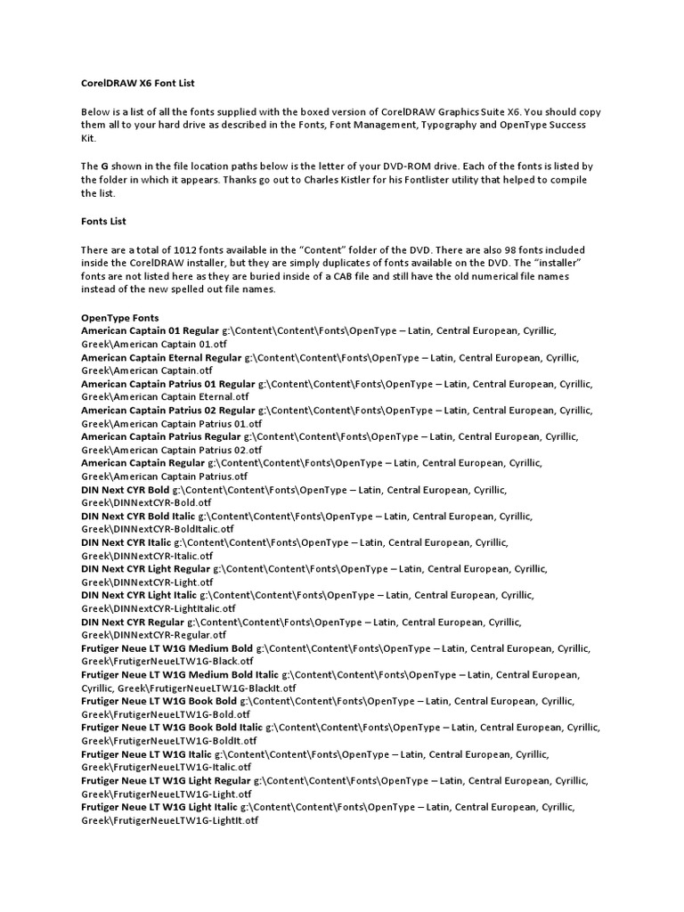 CorelDRAW X6 Font List PDF | PDF | Helvetica | Text