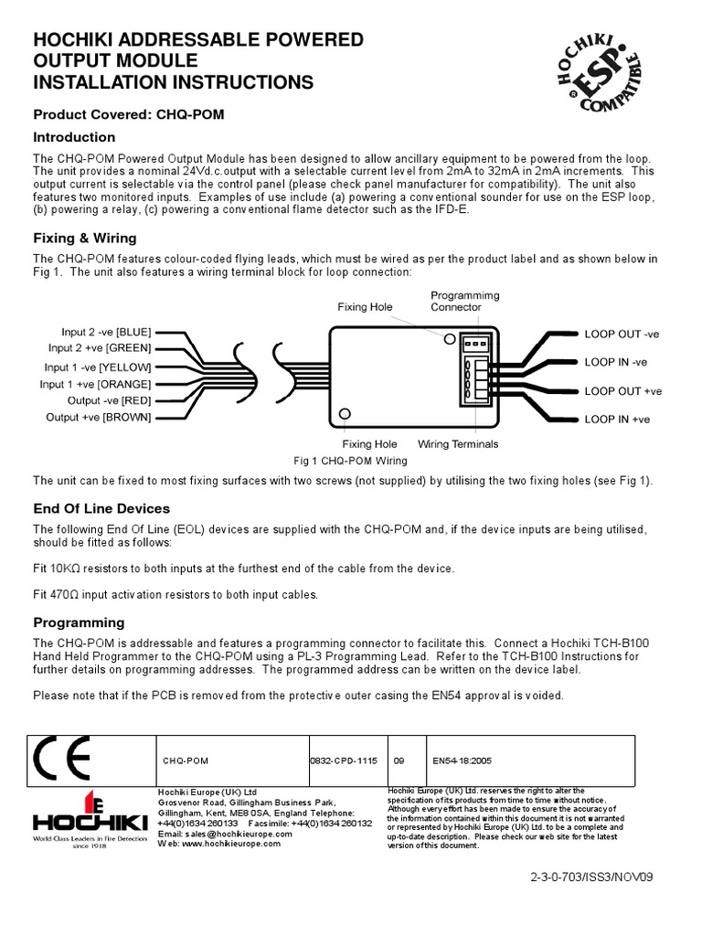 Hochiki Addressable Powered Output Module Installation Instructions ...