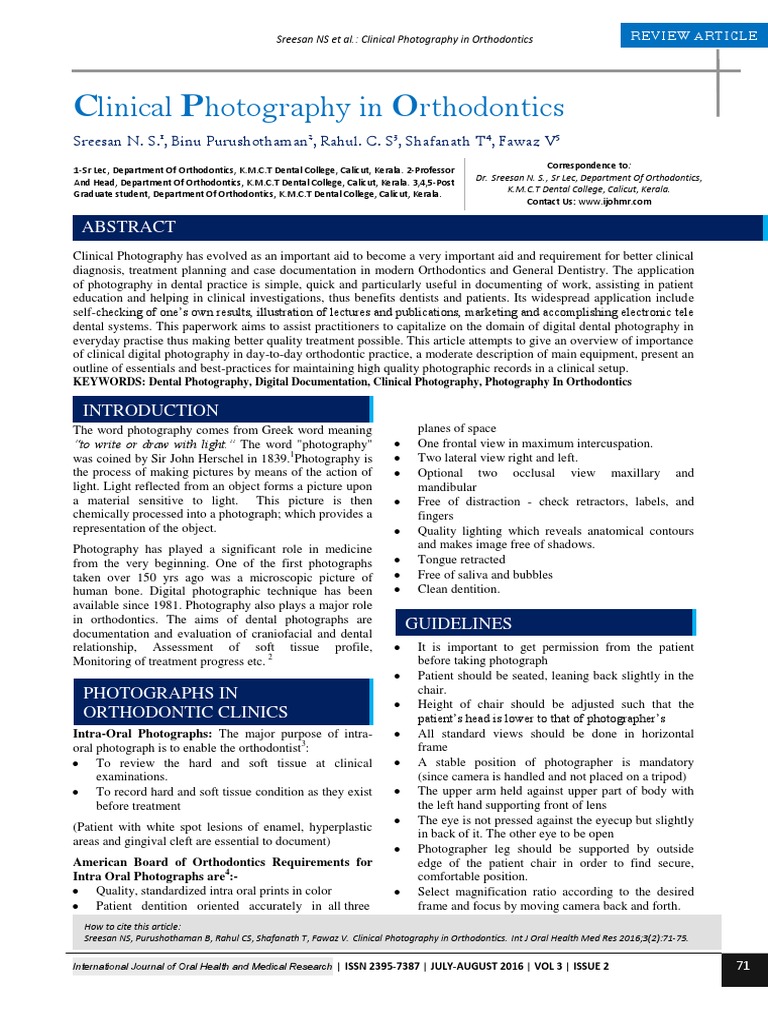 Clinical Photography in Orthodontics | PDF | Orthodontics | Dentistry