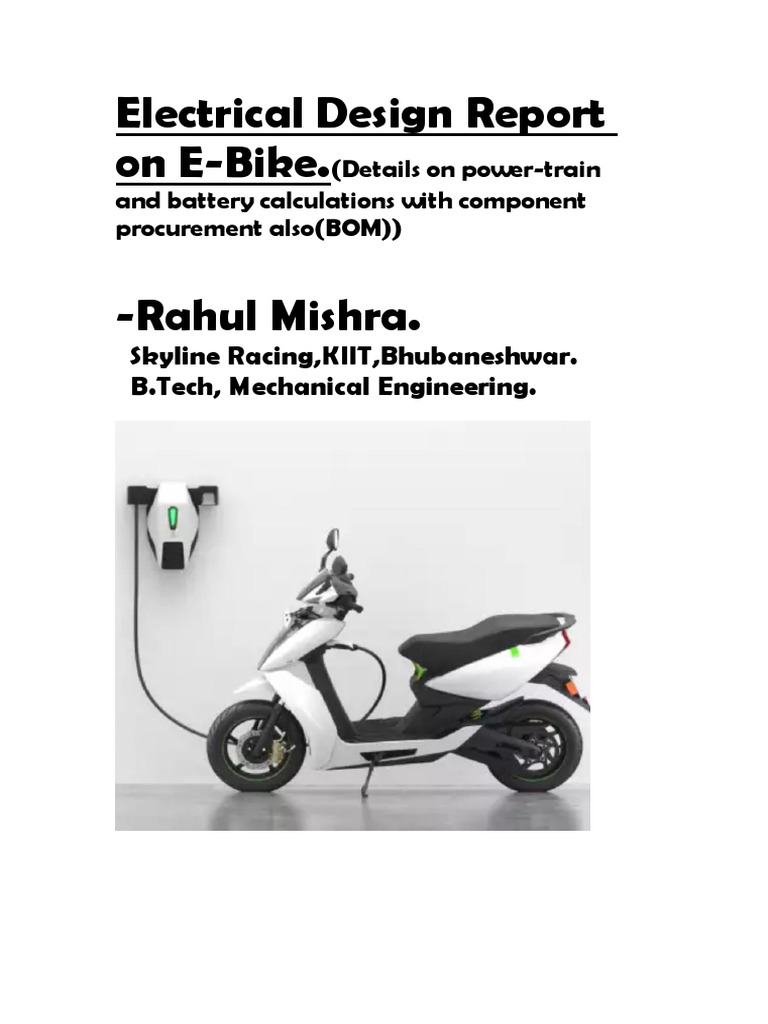 Electrical Design Report On E-Bike.: Skyline Racing, KIIT, Bhubaneshwar ...