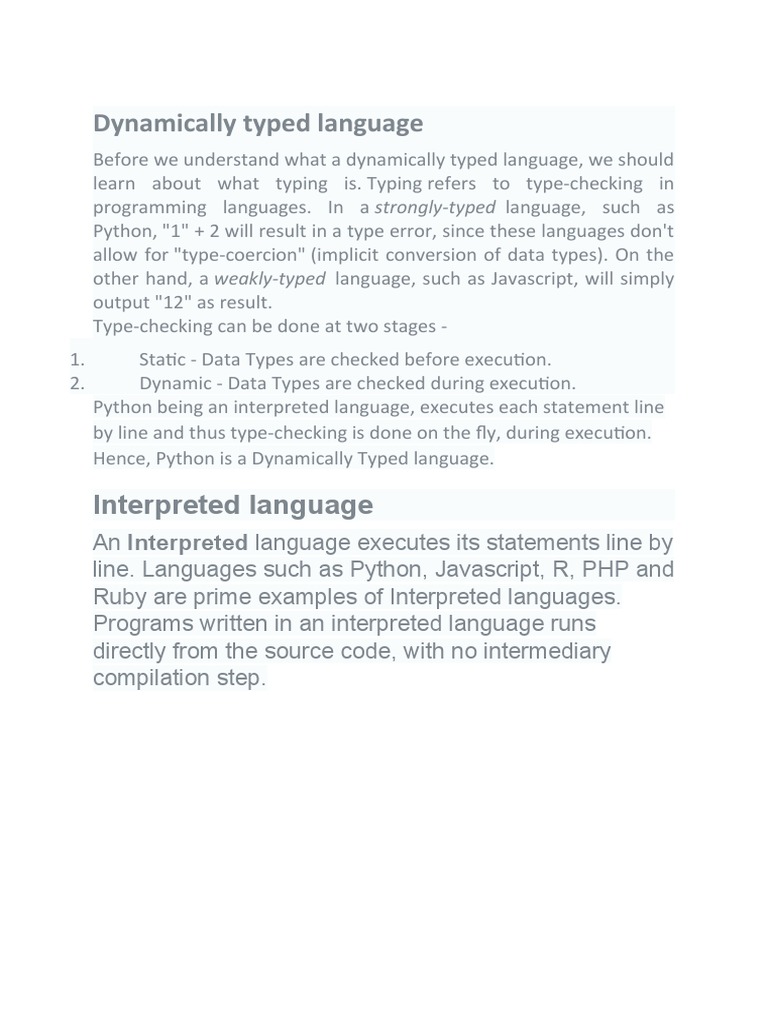 Dynamically - Typed - Interpreted - Language | PDF | Computers Dynamically - Typed - Interpreted - Language | PDF | Computers