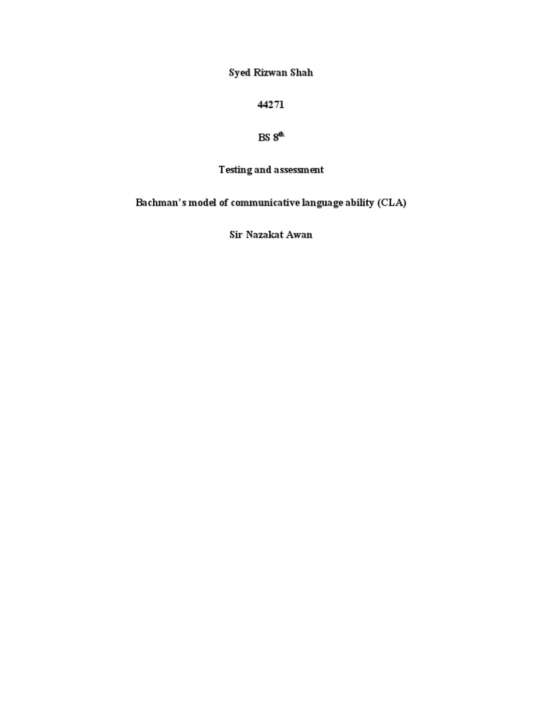 Bachman's Model of Communicative Language Ability (CLA) | PDF