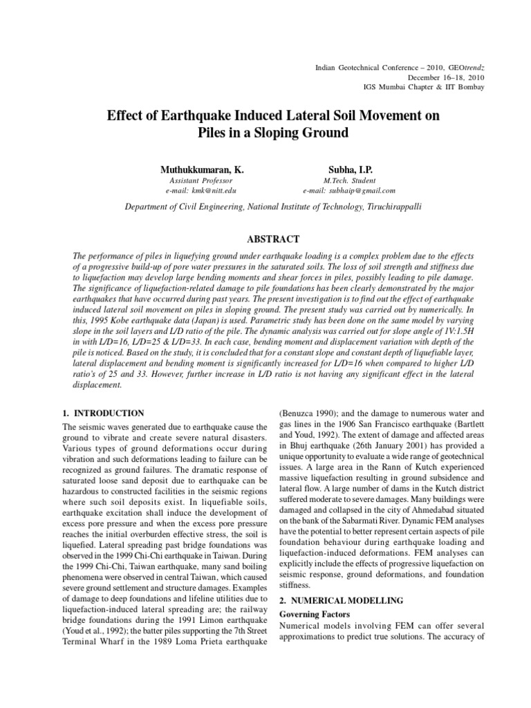 Effect of Earthquake Induced Lateral Soil Movement On Piles in A ...