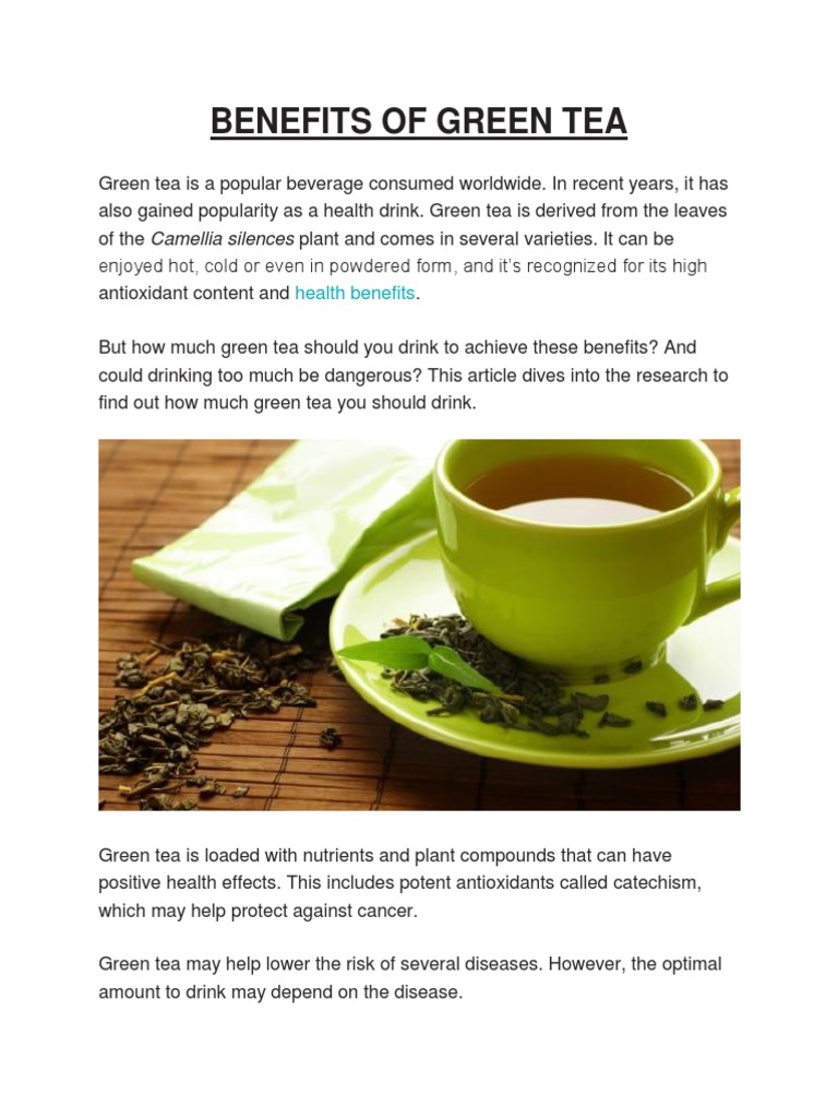 Benefits of Green Tea | PDF | Green Tea | Tea