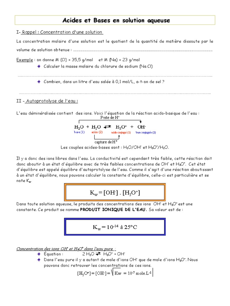 Acides et Bases en Solution Aqueuse | PDF | Ph | Acide