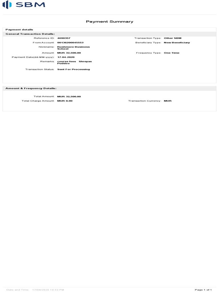 Payment Summary for Course Fees | PDF | Finance & Money Management