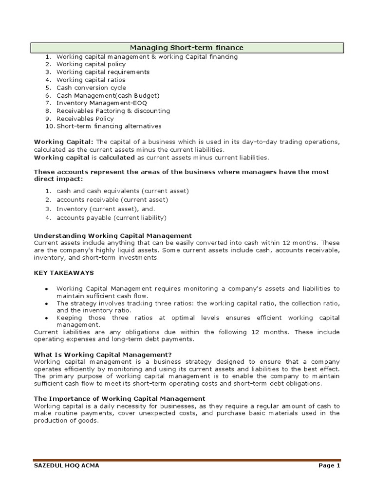 Short-Term Finance & Working Capital Management | PDF