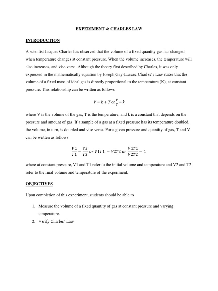 Experiment 4 Charles Law | PDF | Gases | Temperature