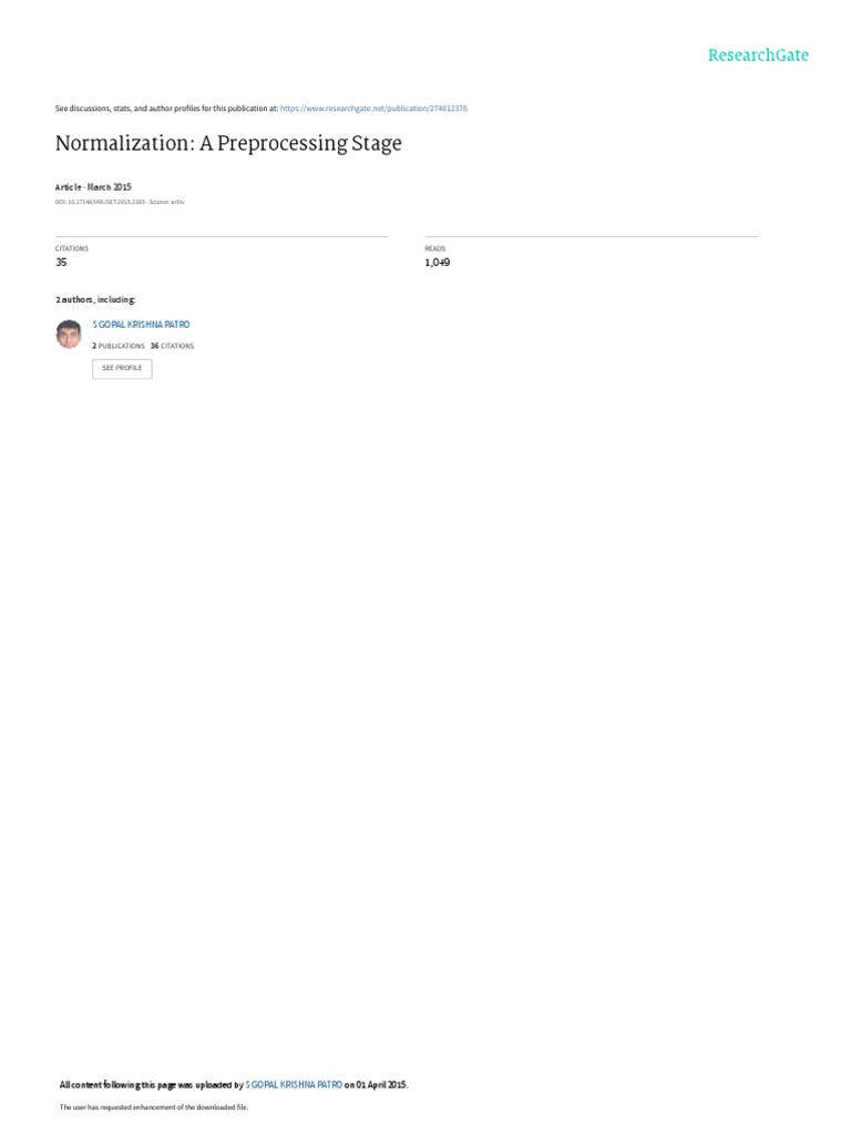 Normalization A Preprocessing Stage | PDF | Standard Score | Computing