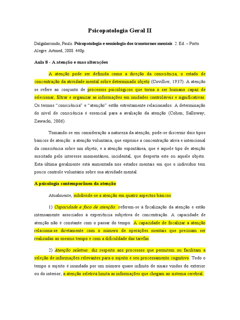 Aula 8 - PGII - A Atenção e Suas Alterações | PDF | Atenção ...