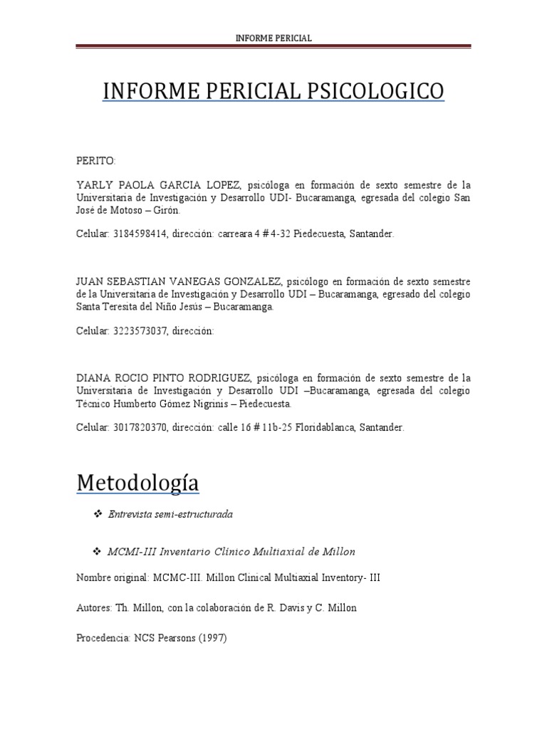 Informe Pericial Psicologico | PDF