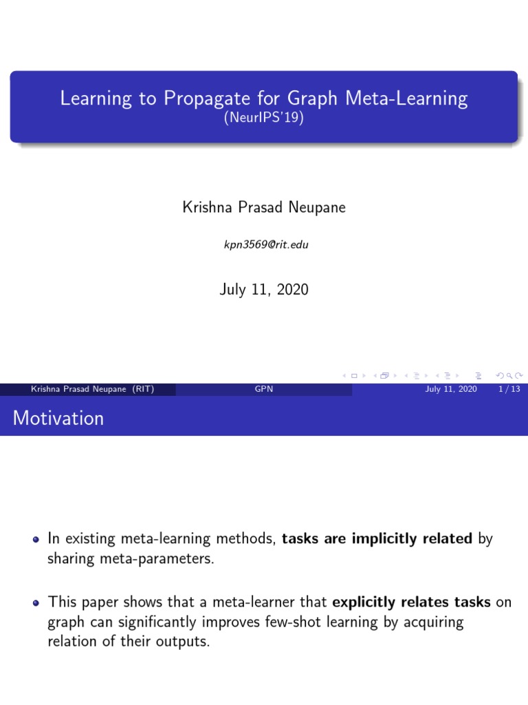 Learning To Propagate For Graph Meta Learning | PDF | Applied Mathematics | Theoretical Computer ...